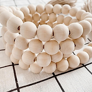 Vawolecy Farmhouse Beads 58in Wood Bead Garland with Tassels, Natural Rustic Country Home Decor Prayer Boho 84 Beads Garland for Tiered Tray Xmas Wall Table Decor