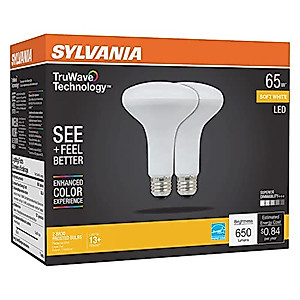 SYLVANIA LED TruWave Natural Series BR30 Light Bulb, 65W Equivalent Efficient 7W, Medium Base, Dimmable, 650 Lumens, Frosted, 2700K, Soft White - 2 pack (40728)
