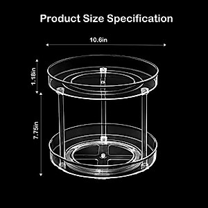 Wisekoti 2-Tier Lazy Susan Turntable for Cabinet and Table. Clear Acrylic Spice Rack, High-Grade Makeup and Carousel Organizer with 360° Rotation, Ideal for Kitchen, Bathroom, and Dresser Storage