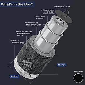 Table top Fire Pit Bowl - Concrete Tabletop Portable Rubbing Alcohol Fireplace Indoor Outdoor Decor Long Time Burning Smokeless Odorless Smores Maker with fire Extinguisher