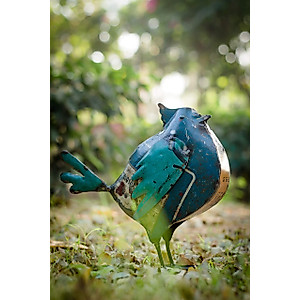 DeKulture Antique Bird Figurine: Vintage Metal Sculpture, Bird Statues for Collection, Rustic Home Accents (9.5x1.5x9 Inches)