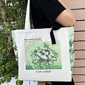 BROADREAM CanvasAesthetic - Zippered Tote Bag with Interior Pocket by Shoulder for Women Shopping