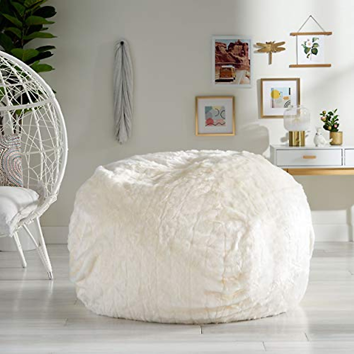 Christopher Knight Home Schley 5 Foot Bean Bag - Short Faux Fur - White