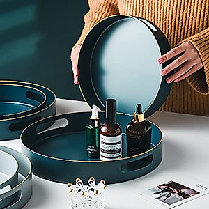 TZUTOGETHER Modern Round Decorative Tray - 11.8" Metal Coffee Table Serving Tray with Handles, Chic Vanity Tray for Ottoman, Kitchen, Bathroom, Living Room Bar and All Occasion's (Green)