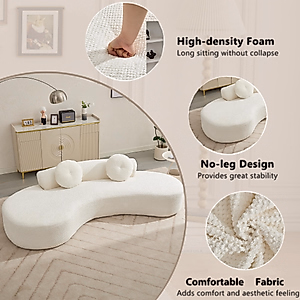 Cloud Couch Sofa,105.5''Curved Sofa, Modern Minimalist Sofa,3-4 Seater Couch with 2 Pillows,Bedroom, No Assembly Required, Point-Shaped Corduroy White