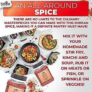 Fusion Select Korean Premium Non-GMO Gluten Free Red Chili Pepper Flakes Powder, Crushed Red Pepper Premium Gochugaru For Kimchi Seasoning, Chicken, Pork, Fish, Vegetables Hot Pepper Flakes (6 Oz)