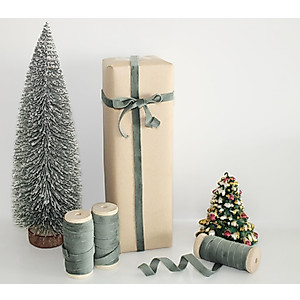 NORCIA Velvet Ribbon 3/8 inches 15Yd with Wooden Spool 3 Rollsx5Yd Eco-Friendly Christmas Ribbon for Gift Wrapping, Handmade Craft Ornaments Bow Making, Christmas Decoration (Dusty Green)