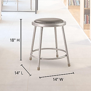National Public Seating 6400 Series Heavy Duty 18 Inch Steel Stool with Vinyl Padded Seat Supports up to 300 Pounds, Grey Frame and Legs