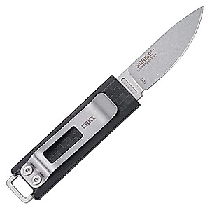 CRKT Scribe EDC Knife: Compact Everyday Carry Fixed Blade, Stonewash Finish, Black Thermoplastic Handle, and Cap 2425