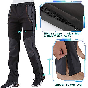 Gash Hao Men's Ski Snow Pants Waterproof Hiking Snowboard Pants Breathable Fleece Lined Zipper Bottom Leg (170Black 32W X 32L)