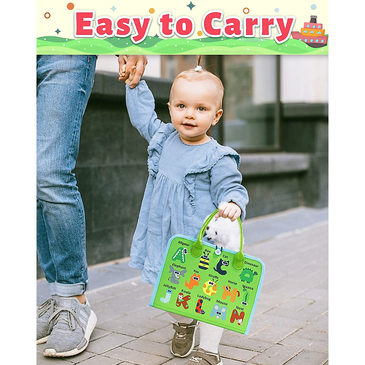 Exorany Busy Board, Montessori Toys Gifts for 1 2 3 4 Year Old Girls and Boys, Sensory Toys for Toddlers 1-3, Preschool Educational Toys Travel Activities, Learning Alphabet Animal Fine Motor Skills