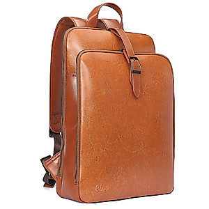 CLUCI Womens Backpack Purse Leather 15.6 Inch Laptop Travel Business Vintage Large Daypack Bag Brown