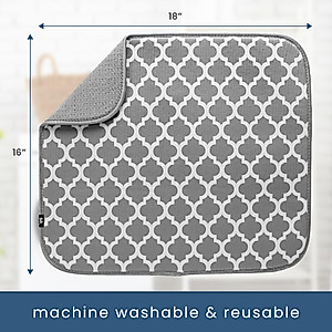 S&T INC. Absorbent, Reversible Microfiber Dish Drying Mat for Kitchen, 16 Inch x 18 Inch, White Trellis