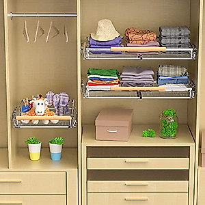 WEJIPP Expendable Pull Out Cabinet Organizer Slide Out Kitchen Cabinet Storage Shelves Heavy Duty Stainless Steel Shelf Holder for Under Sink Pantry Closet Under Cabinet, 2 Packs