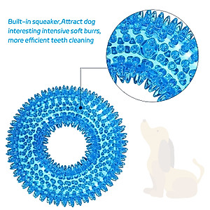 BLMHTWO 2PCS Dog Spiky Toy, Durable Squeaky Balls Chew Toy Rubber Puppy Dental Ring Dog Toy Pool Rings for Small Medium Dogs Indoor Outdoor Training Teeth Cleaning (Blue, Orange)