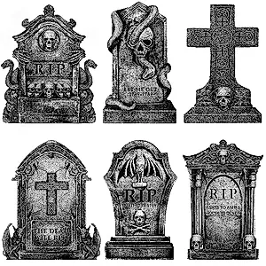 Halloween Decorations Outdoor Graveyard Tombstones: 6ct Large Tombstones Halloween Decor Yard Signs with Stakes, 16" Tall Realistic Scary Skeleton RIP Gravestones Yard Lawn Outside for Kids Home Party