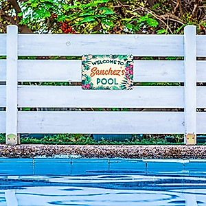 Personalized Pool Sign w/Name - Indoor/Outdoor Metal Sign for Garden, Patio, Hot Tub, Pool Deck | 7 Unique Designs | Customized Gifts for Swimming Pool Owners, Funny Backyard Decorations