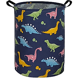 ESSME Kids Dinosaur Laundry Basket Dinosaur Storage Bin Collapsible Canvas Waterproof Coating Boys hamper for Toy Bins,Baby hamper,Boys Room Decor(Navy Blue dinosaur)
