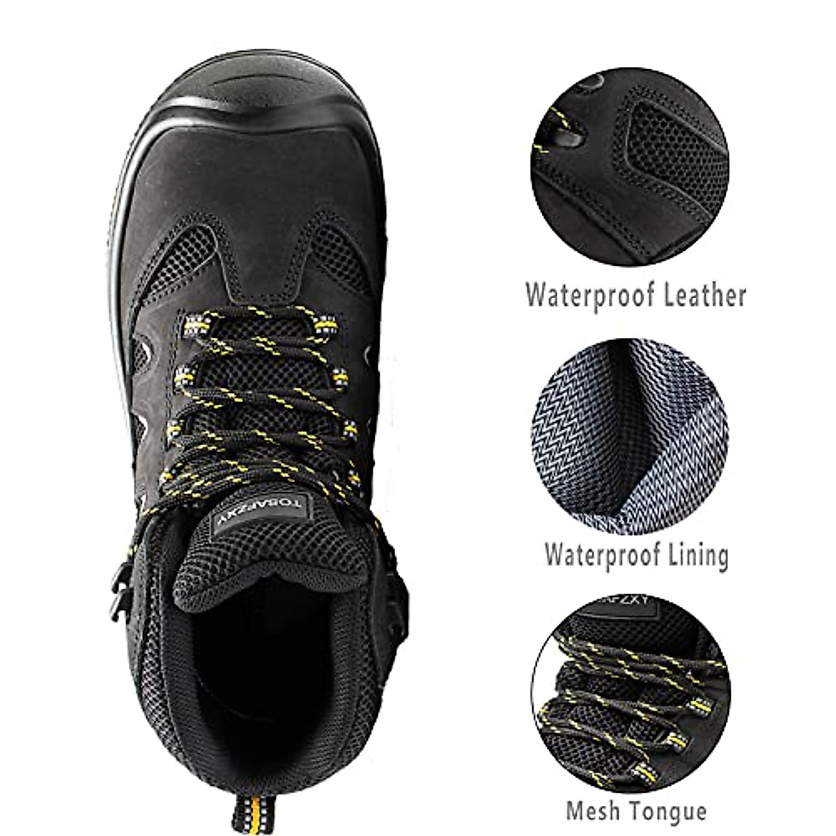 TOSAFZXY Waterproof Work Boot for Men, 6" Steel Toe and Non-Slip Safety Boot Outdoor Men Work Boot Black Size 13