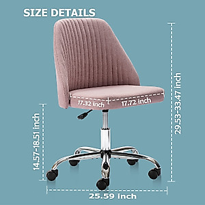 edx Home Office Desk Chair, Vanity Chair, Modern Adjustable Low Back Rolling Chair, Twill Upholstered Cute Office Chair, Desk Chairs with Wheels for Bedroom, Classroom, Vanity Room (Rose Pink)