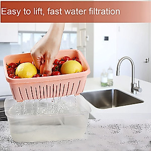 shopwithgreen 68oz Berry Keeper Container, Fruit Produce Saver Food Storage Containers with Removable Drain Colanders, Vegetable Fresh Keeper Set | Refrigerator Organizer