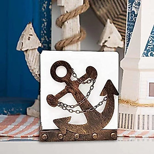 OwlGift Vintage Metal Nautical Anchor & Chain Napkin Holder, Freestanding Tabletop Napkin Storage, Navy Themed Paper Towel Dispenser, Mail Letter Sorter Rack, Document File Organizer – Bronze