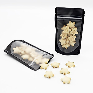 QQ Studio Pack of 100 Translucent Front Matte Black Poly Plastic Resealable Bags (0.8oz (3" x 5"), Stand-Up Pouch)