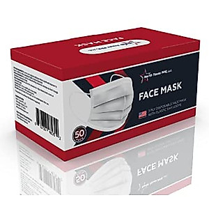 3 Ply Disposable Masks - MADE IN THE USA - 50 Pack (White)