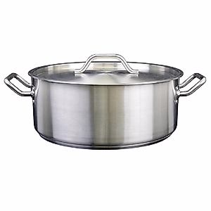 Thunder Group SLSBP015, 15 Quart Stainless Steel Brazier with Cover, Commercial Braising Pan with Lid, Professional Braiser