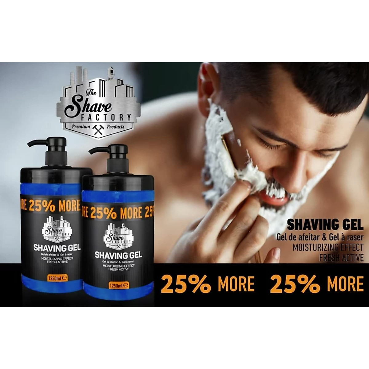 The Shave Factory - Shaving Gel | Non-Irritating | Precise shave on face and body | Shaving gel for men | Moisturizes the skin | 1250ml (42.25fl oz.) (Sapphire Blue)