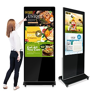 AYSTekMann 55" Digital Signage Displays, 4K LCD Capacitive Touch Screen Floor Standing Digital Signage, Indoor Digital Adverstising Kiosks with HDMI Input, Android 11(2+32GB)
