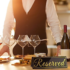 Yaocom 24 Pcs Reserved Table Signs Acrylic Guest Reservation Table Tents 5.9 x 2 Inch Reserved Seating Signs for Wedding Restaurant Office Meeting Chairs Birthday Party, Gold Words Black Background