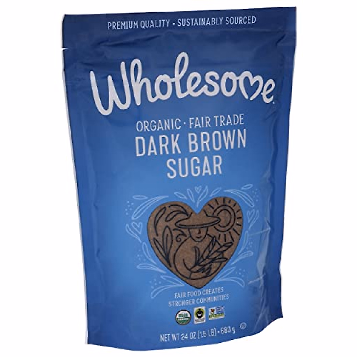Wholesome Sweeteners 24-Ounce Organic Dark Brown Sugar, Fair Trade, Non GMO, Gluten Free & Vegan, Sugar for Baking and Glazing, 1 Pack