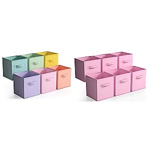 Sorbus 11 Inch Cube Storage Bins Bundle - Pastel Rainbow Set of 8 & Pastel Pink Set of 6 (12 Storage Bins)