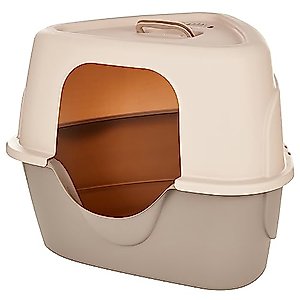 Amazon Basics No-Mess Hooded Corner Cat Litter Box, Triangle, Charcoal, 26 in x 20 in x 23 in