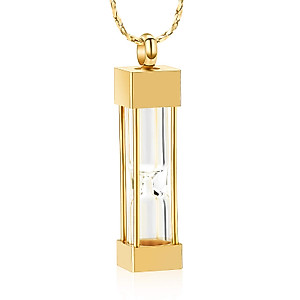 Imrsanl Glass Hourglass Cremation Jewelry Container Vial Urn Necklace Pendant Stainless Steel Cylinder Bottle Memorial Cremation Keepsake Jewelry for Women/Men (Gold)