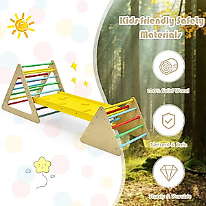 Costzon Climbing Toy for Toddlers, 3 Piece Montessori Wooden Triangle Climber w/2 Triangle Ladders & Double-sided Ramp for Sliding & Climbing, Kids Boys Girls Indoor Gym Playset Gift for Home, Daycare