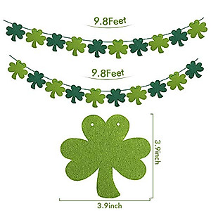3 Pieces St Patrick's Day Garland Banner Decorations Lucky Burlap Banner Shamrock Irish Leaf Clover Banner Rustic Felt Hanging Banner for Mantel Fireplace Indoor Outdoor Saint Party Decor Supplies