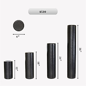 NC Foam Roller EPP Exercise Foam Roller High-Density Round Foam Roller Extra Firm High Density Foam Roller for Exercise, Massage, Muscle Recovery 12", 18", 24", 36" (Black, 12")