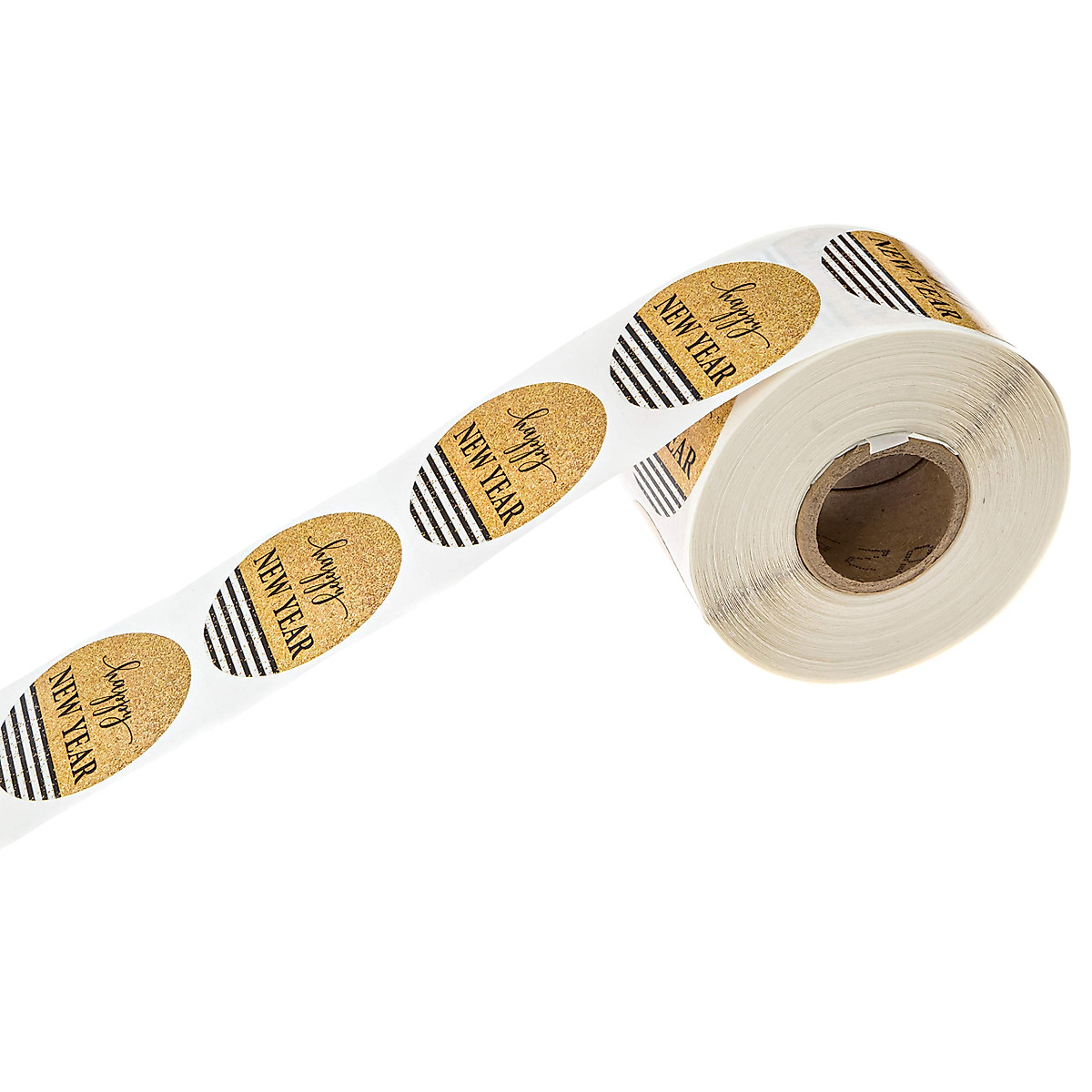 Black & Gold Happy New Year Stickers/500 New Year Labels/Happy New Year Faux Glitter Sticker