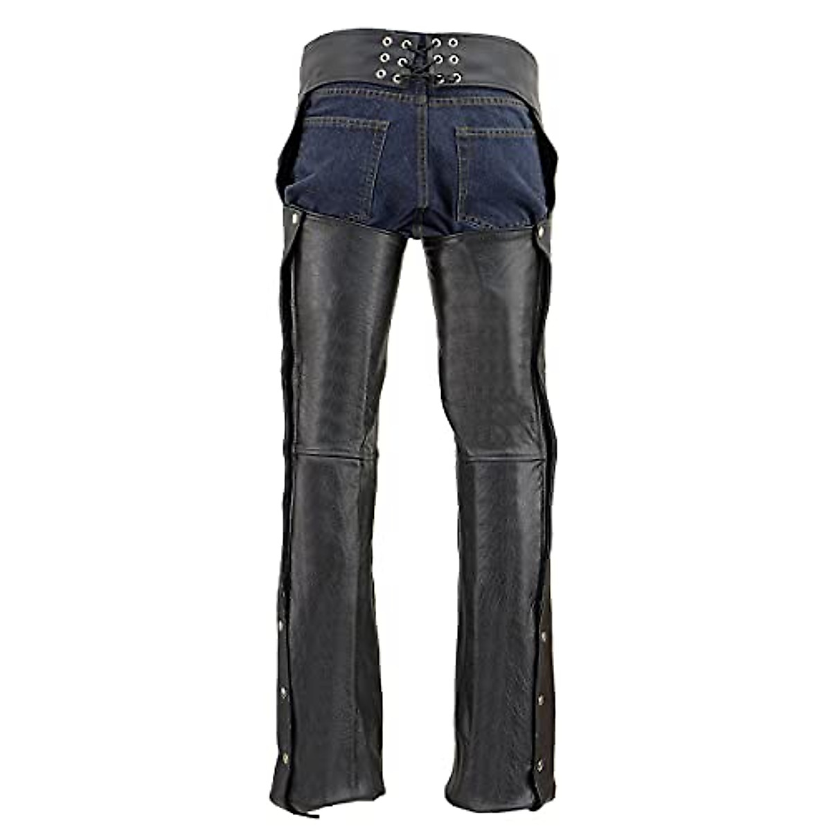 Milwaukee Leather Chaps for Men's Black Premium Leather- Classic Jean Style Pockets Motorcycle Riders Chap- LKM5781 - X-Large