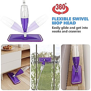Spray Mops for Floor Cleaning Microfiber Floor Mop for Hardwood Floors Wet Dust Mop Flat Mop Floor Cleaner Mop with 4 Washable Pads 440 Ml Refillable Bottle for Wood Floor Tile Laminate Vinyl Kitchen
