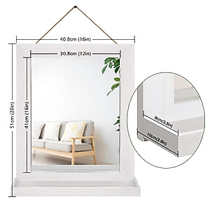 Emfogo Wall Mirror with Shelf, 20 x 16 inch Farmhouse Decor Wall Mirror Hanging for Bathroom, Vanity, Bedroom, Entryway, Living Room (Weathered White)