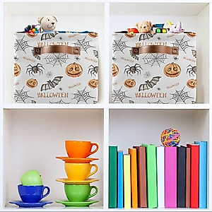 Emelivor Halloween Pumpkin Storage Basket Bins Sturdy Toy Storage Organizer Bins Laundry Basket with Handles for Home Boys Girls Office Closet Shelf Nursery Baskets,2 pcs