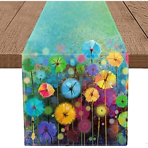 Spring Summer Table Runner Abstract Flower Watercolor Burlap 13 x 72 Inch Long Runners Farmhouse Holiday Decor Summer Dining Home Kitchen Decorations