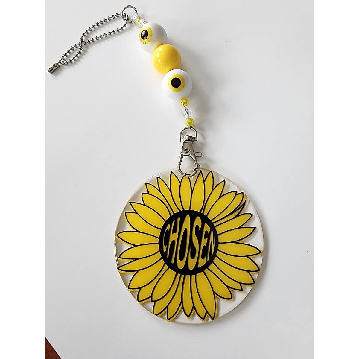 REAR VIEW MIRROR BEADED SUNFLOWER CHOSEN CAR CHARM – HANDMADE – FREE STANDARD SHIPPING