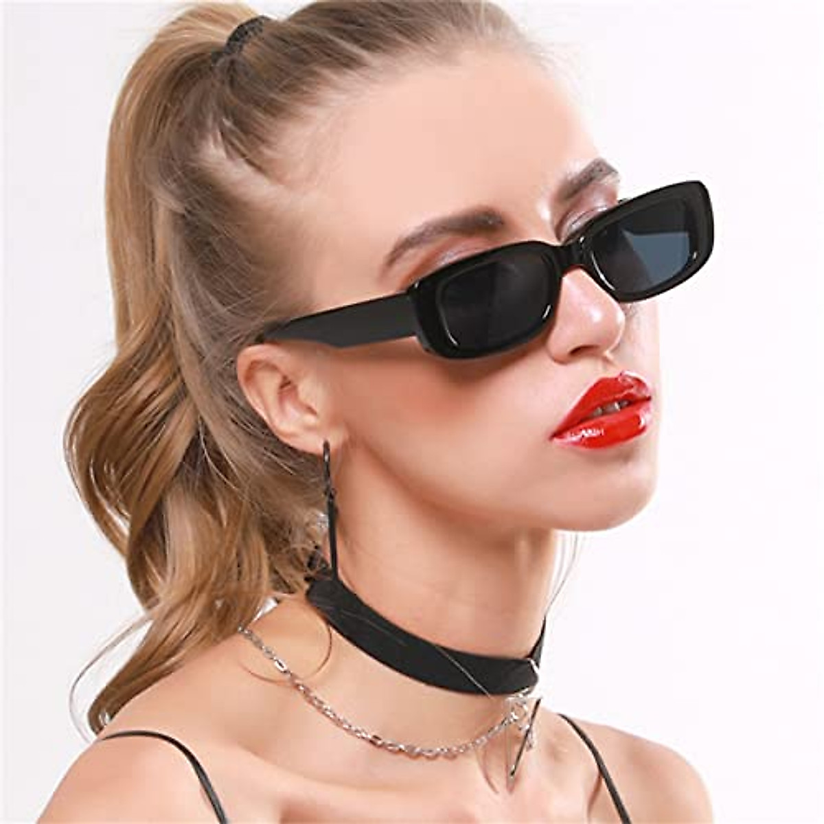 ADE WU Rectangle Sunglasses for Women Men Retro 90s Sunglasses Trendy Black Tortoise Shell Glasses Y2K