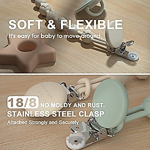 Cuddle Campus Silicone Pacifier Clip Holder with One Piece Design, Pack of 2 Soft Flexible Binky Clips with Texture for Baby Boy and Girl(6m+)