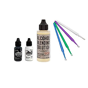 Tim Holtz Bundle - Snow Cap & Pitch Black Mixatives - Alcohol Blending Solution - Purple Turtle Detail Sticks