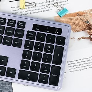Wireless Keyboard and Mouse, 2.4GHz Cordless Keyboard Mouse Combo with Numeric Keypad, Plug and Play USB Receiver, Compatible with Windows, Mac, Laptop, and PC（Black Purple）